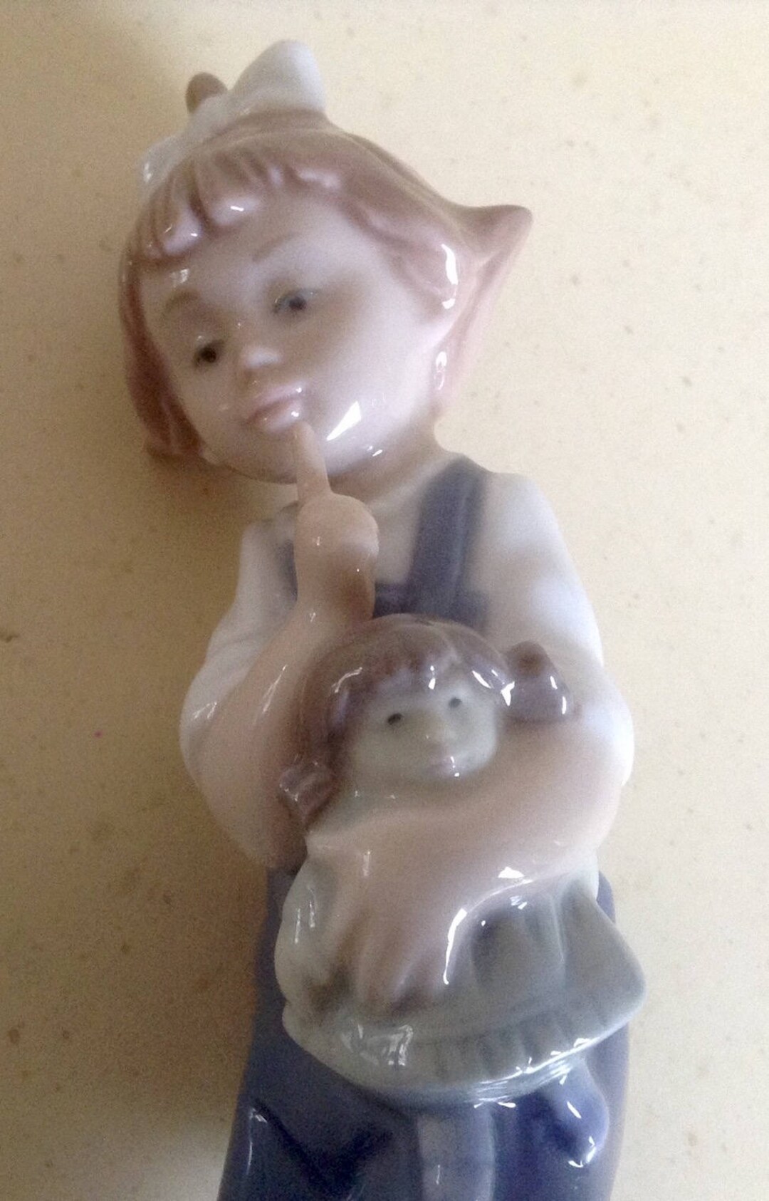 Nao Lladro Figurine. “hush”. Sweet Girl Holding Rag Doll. Measures: 7 ...