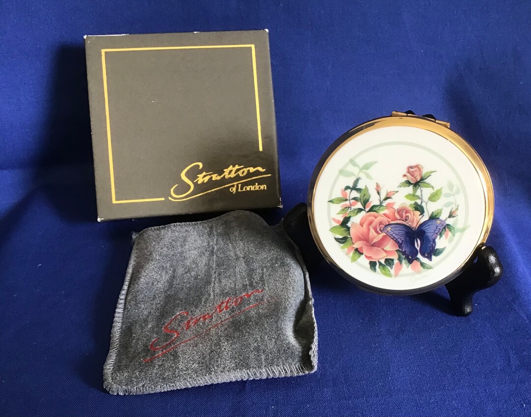 Stratton Powder Compact. 1980’s. as New. Pink Rose/purple Butterfly ...