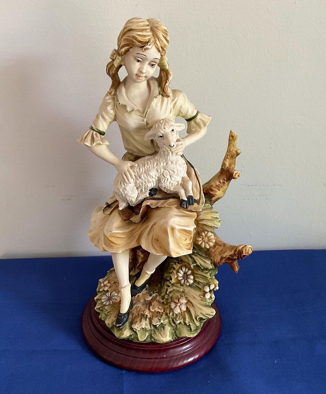 Vintage Rare MAIP S.L Figurine.girl Sitting on Tree Trunk Holding Lamb ...