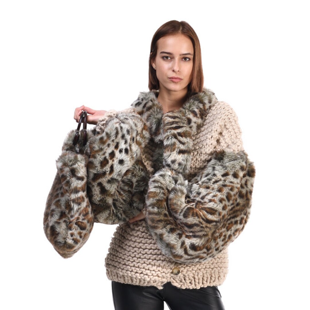Wool Cardigan Jacket Oversize/thick Knit Handmade 100% Alpaca&faux Fur ...