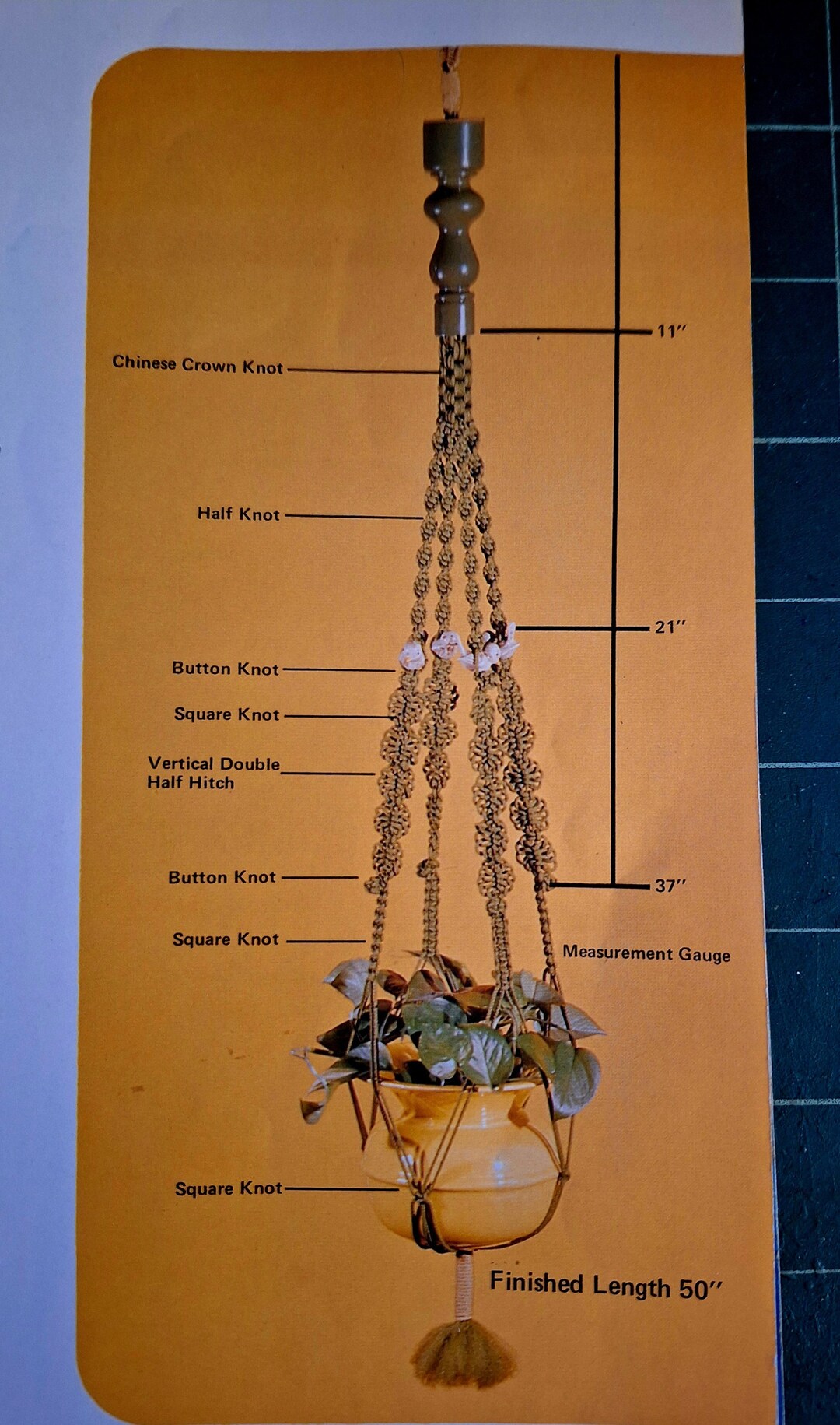 VINTAGE 70s Macrame Pattern DIY Plant or Pot Hanger Holder - Instant ...