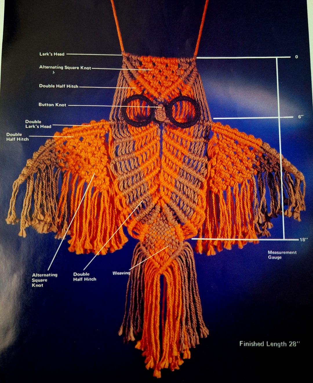 VINTAGE 70s Macrame Owl Pattern DIY Wall Hanging or Nursery Decor ...