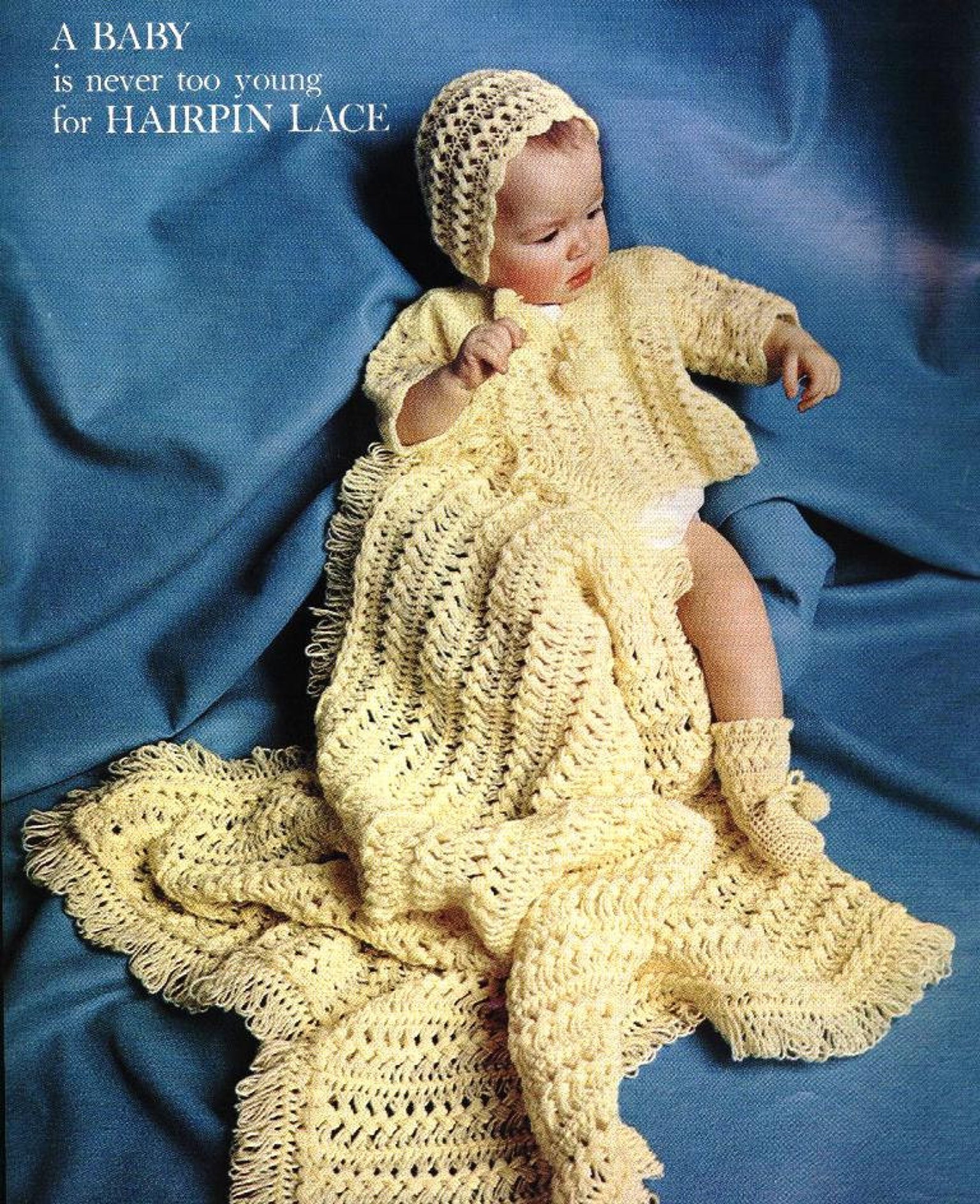 Epattern Vintage Hairpin Lace Pattern Baby SET to 6 Mths Booties Hat ...