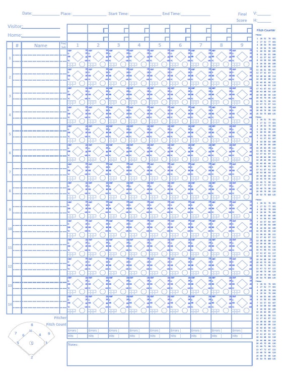 Baseball Scorecard With Pitch Count Sheet Oversized Baseball