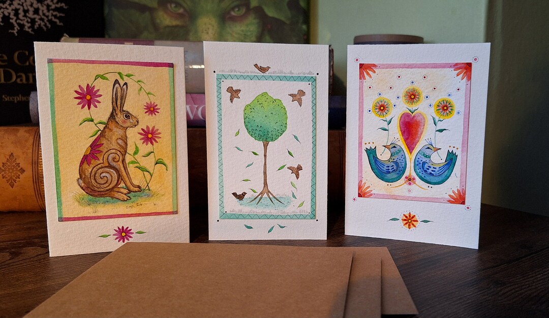 Set of Three ORIGINAL Hand Painted Cards - Etsy