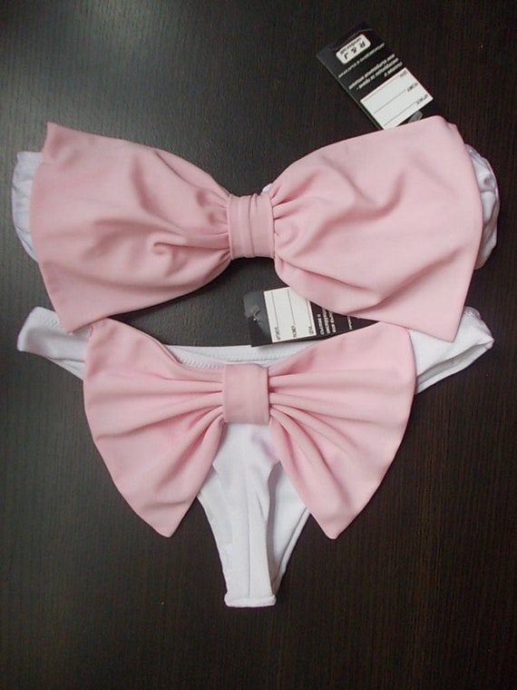 Sexy Pink Bow Bandeau and Brazilian Thong Bow Bikini Swimsuit - Etsy