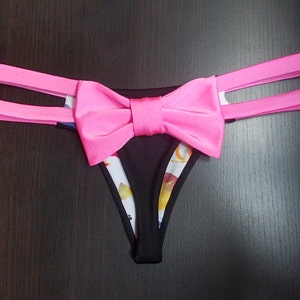 Thong Bikini Bottom Sexy Pink Bow Brazilian Cheeky Bottom Stringy Bow ...