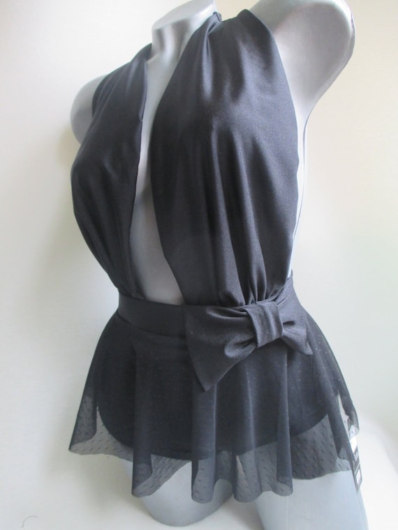Black one-piece plunging swimsuit peplum high waist bow bikini | Etsy