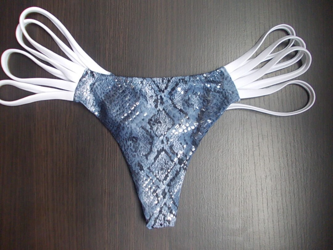 Multi String Bikini Bottom Swim Suit Monokini String Bottom Snake Print ...