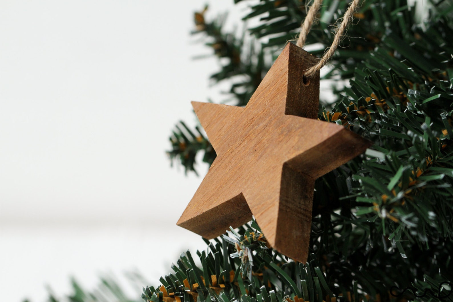 Set of 2 Handmade Hanging Solid Wooden Stars Tree Decoration - Etsy ...