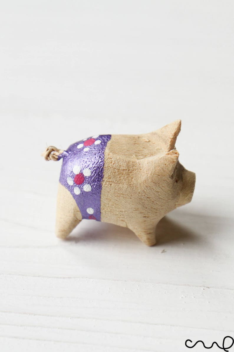 Hand-carved Wooden Little Pig Metallic Purple Floral Short | Etsy