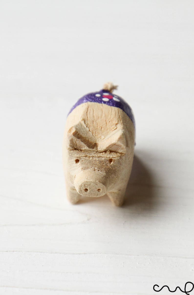 Hand-carved Wooden Little Pig Metallic Purple Floral Short | Etsy