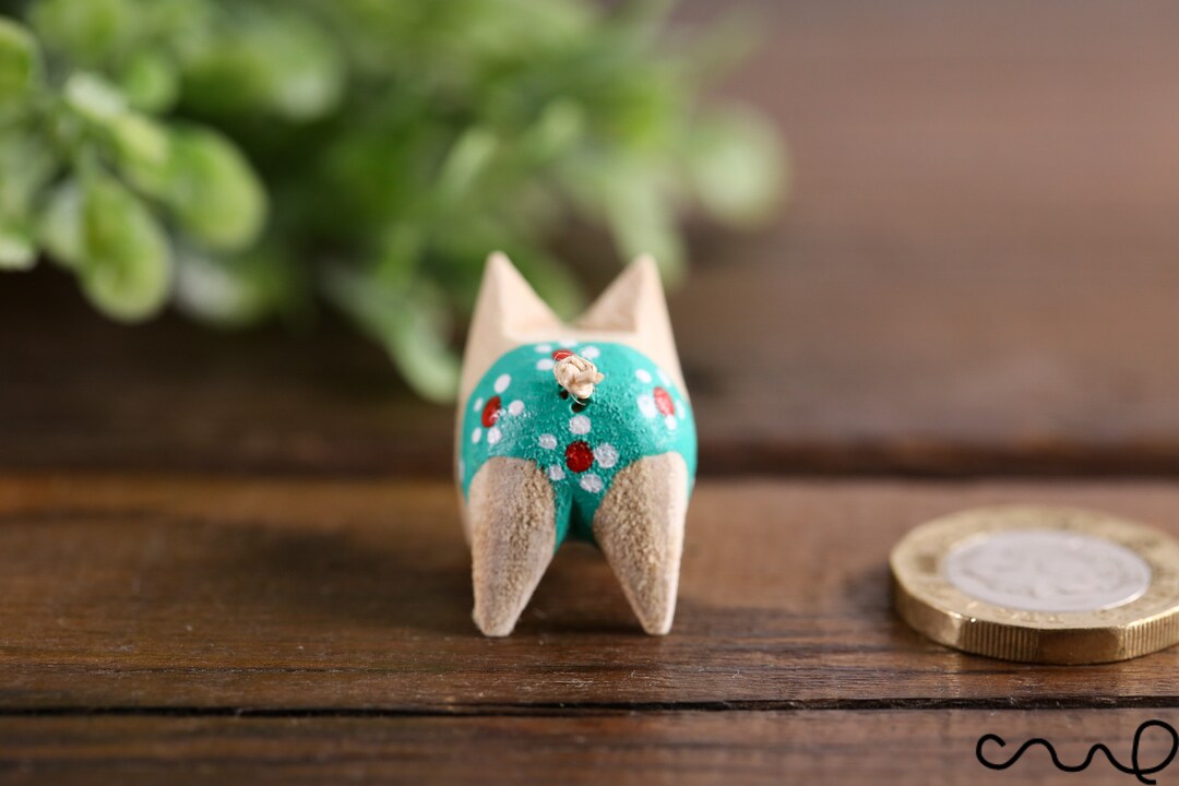 Handcarved Little Wooden Pig Turquoise Red Dot Shorts Pigs Animal ...
