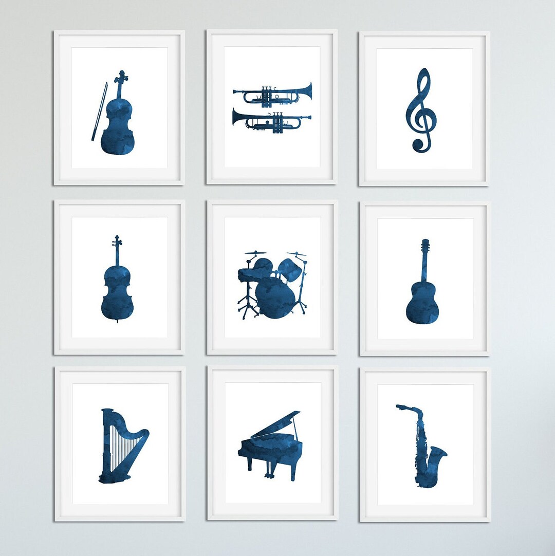 Musical Instrument Wall Art Set, Music Nursery Decor, Blue Wall Art Set ...