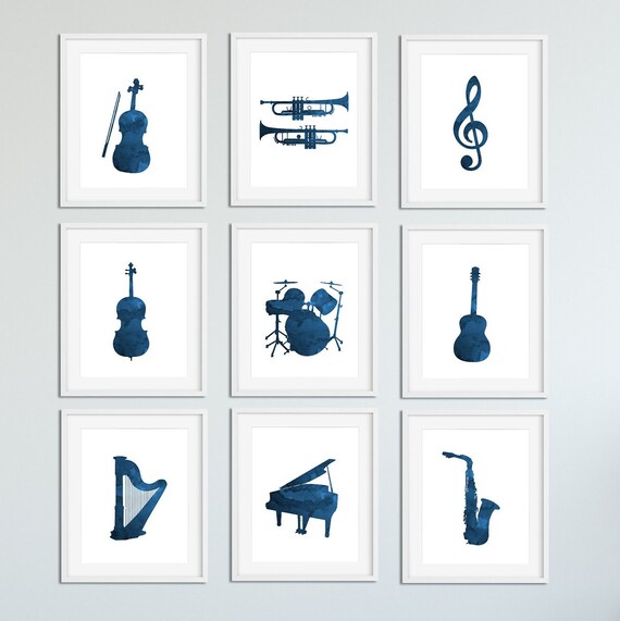 Musical Instrument Wall Art Set Music Nursery Decor Blue - Etsy