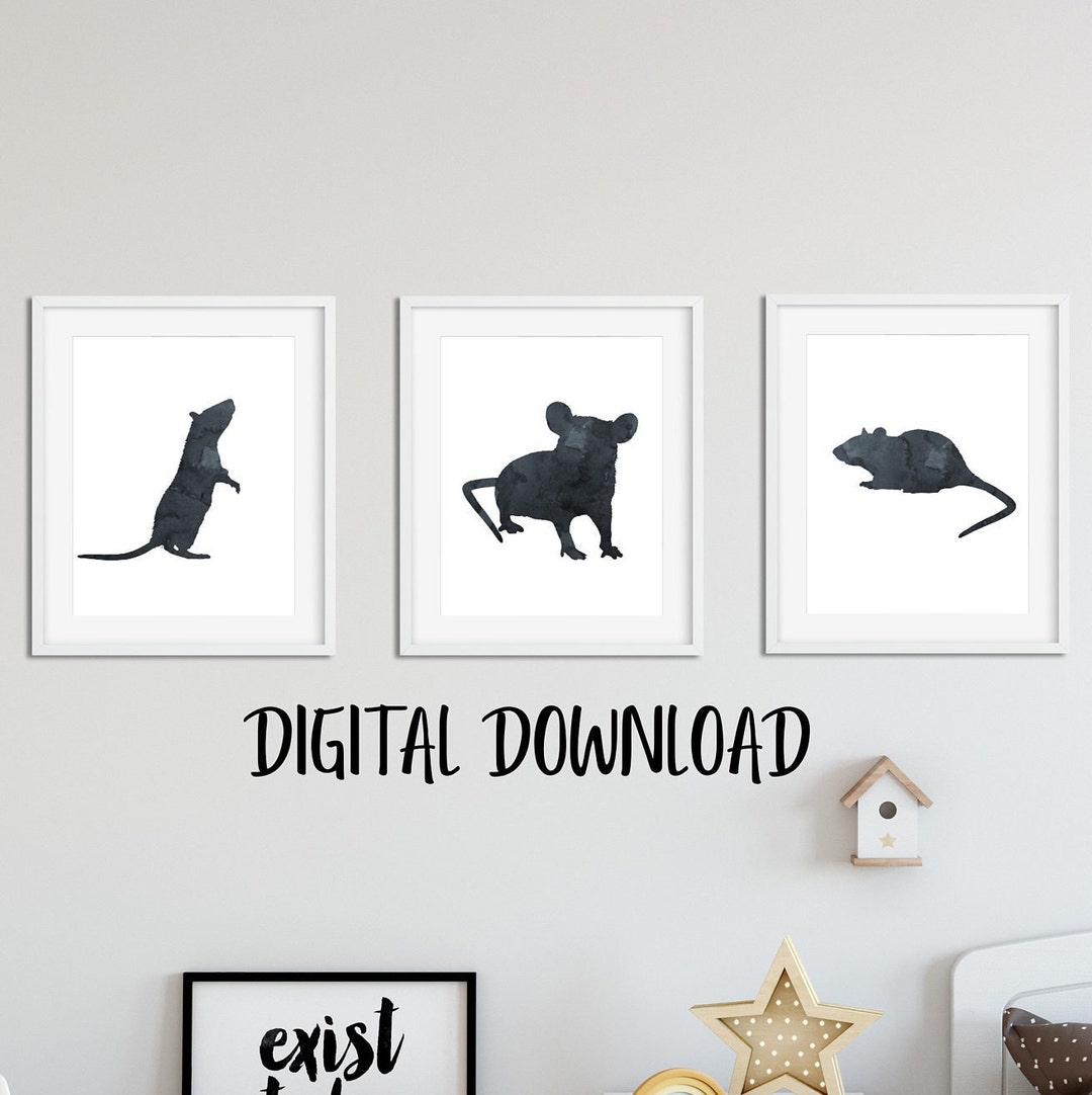 Rats Wall Art Set of 3 Prints DIGITAL DOWNLOAD Dark Gray - Etsy