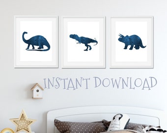 Dinosaur Printable / Kids Wall Art / Blue Watercolor Print / - Etsy