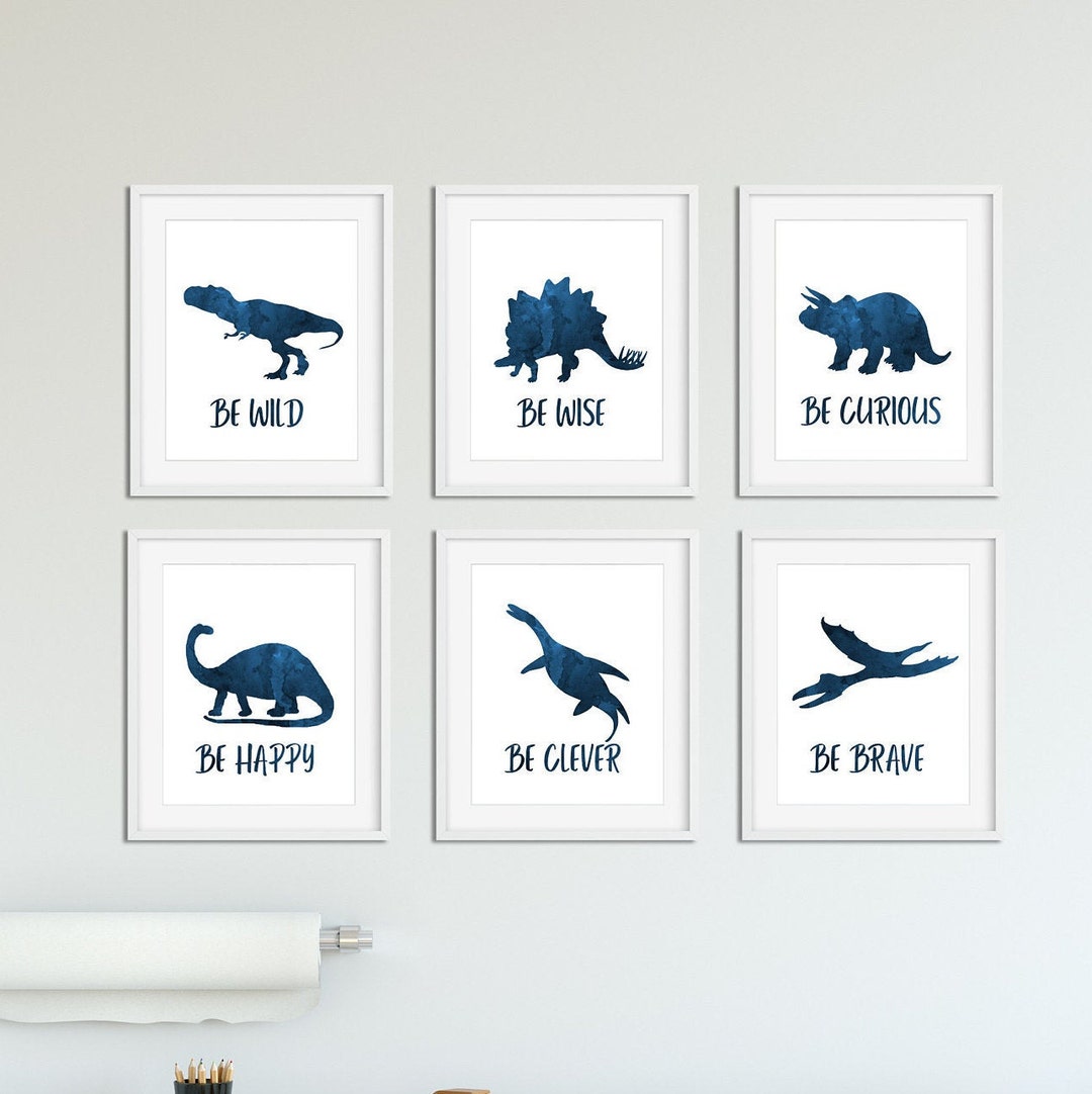 Dinosaur Wall Art, Toddler Room Decor, Navy Blue, for Nursery and ...