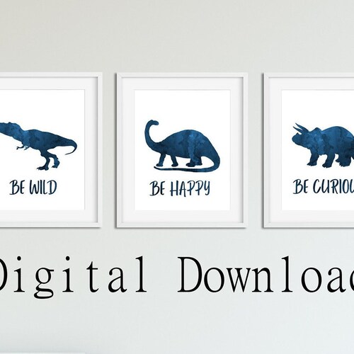 Dinosaur Printables Blue Dino Prints Set of 3 Printables | Etsy