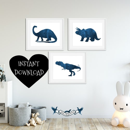 Dinosaur Wall Art Toddler Room Decor Navy Blue for Nursery | Etsy