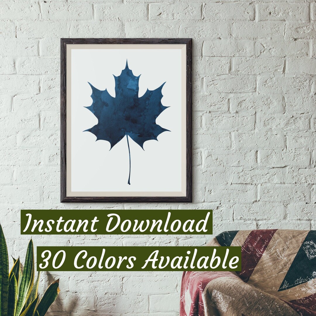 Navy Blue Maple Leaf Wall Art Printable Leaf Pictures Downloadable Blue ...