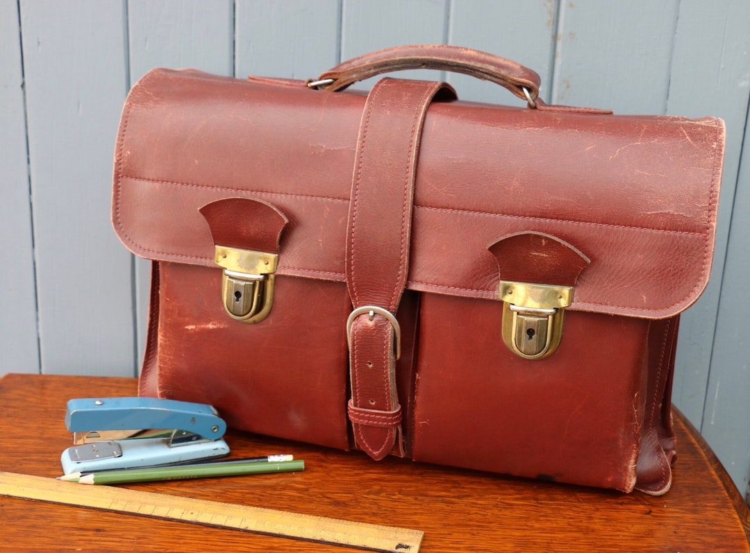 French Vintage Brown Leather Briefcase Traditional Briefcase - Etsy