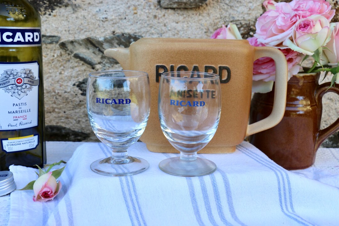 Vintage RICARD Anisette Pitcher & Glasses: French Cafe Bar Set - Etsy