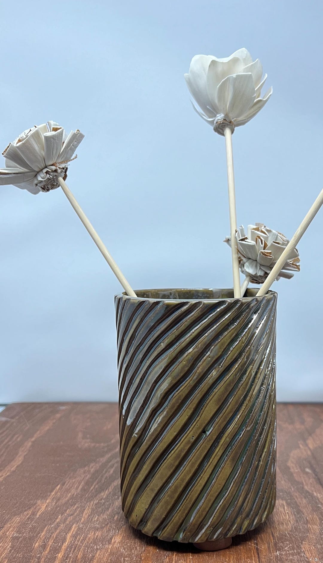 Tall Ceramic Planter Fluted Green Utensil Pot - Etsy