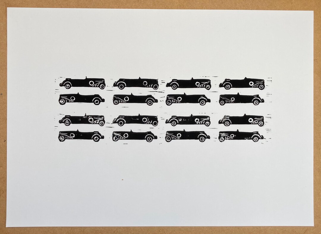 Original Linocut Print Cars 1920's - Etsy