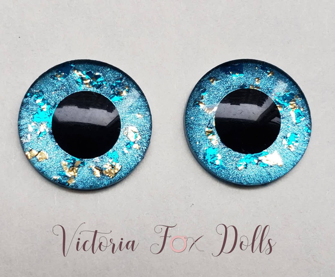 BJD Eyes Blythe Pullip Petite Doll Blue Teal Gold Foil Flakes Furby Eye ...