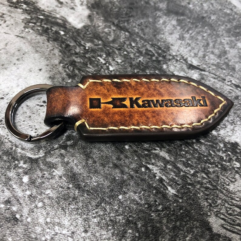 Kawasaki keychiain-brown Kawasaki leather keychain. Kawasaki | Etsy