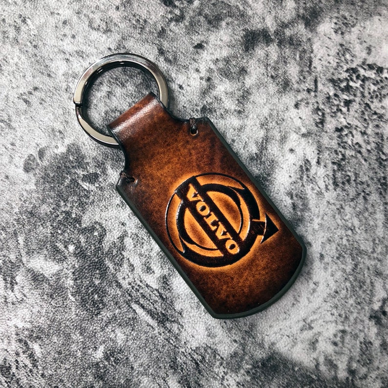 Embossed Volvo Logo Volvo Leather Keychain Brown Can Be | Etsy