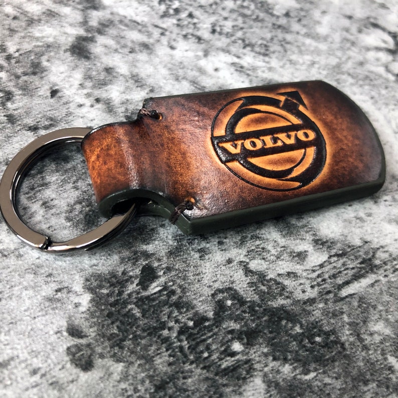 Embossed Volvo Logo Volvo Leather Keychain Brown Can Be | Etsy