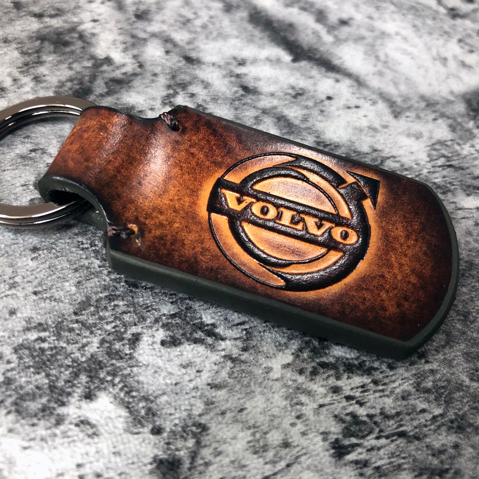 Embossed Volvo logo Volvo leather keychain Brown can be | Etsy