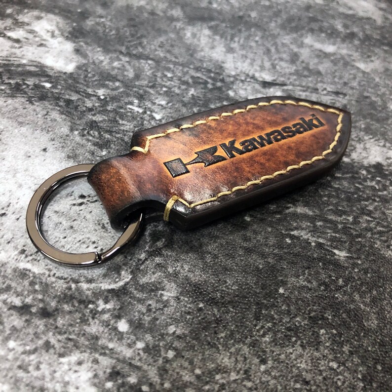 Kawasaki keychiain-brown Kawasaki leather keychain. Kawasaki | Etsy