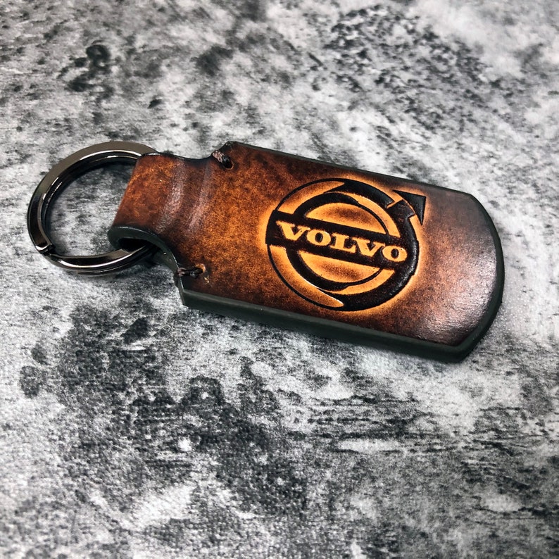 Embossed Volvo Logo Volvo Leather Keychain Brown Can Be | Etsy
