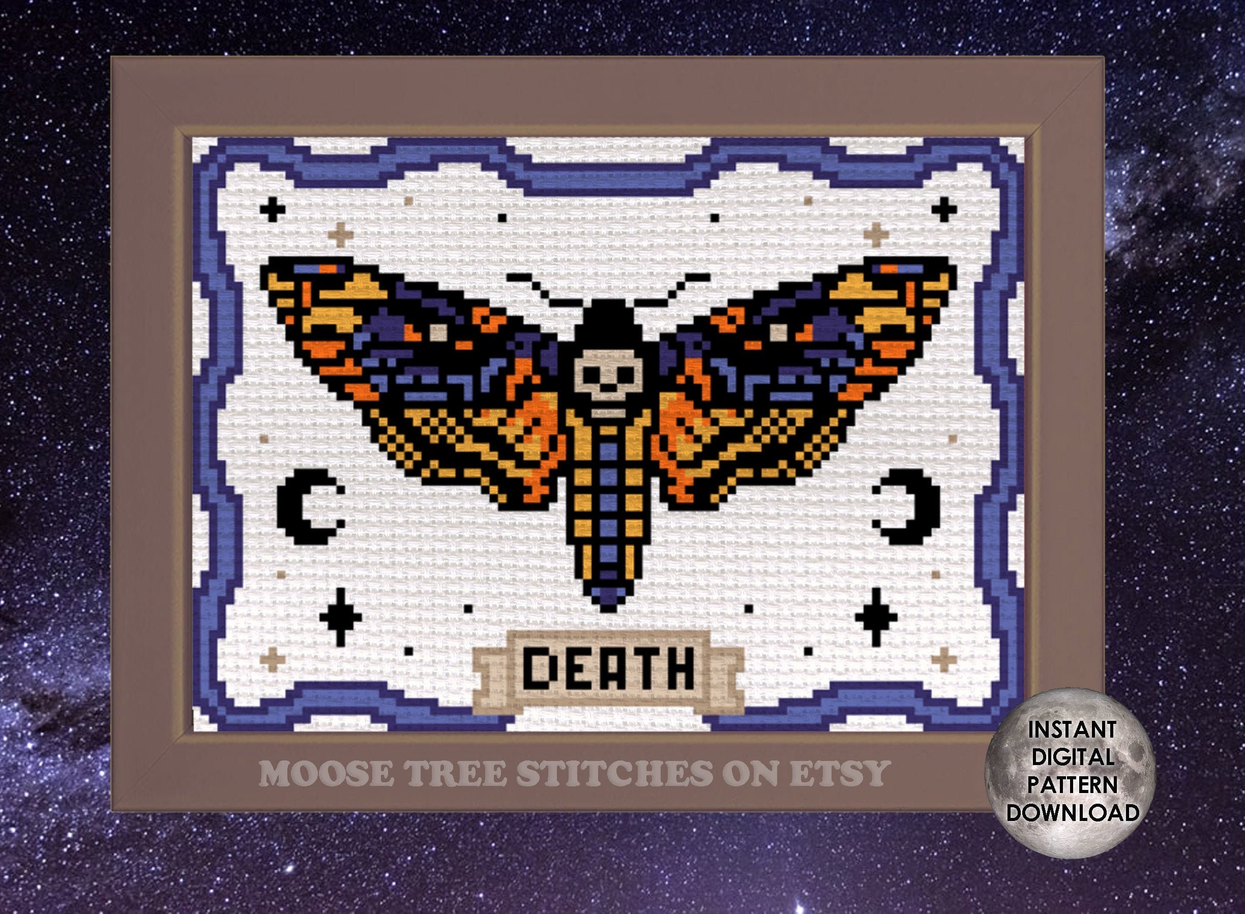 Death's Head Moth Hawkmoth Acherontia Spooky Art - Digital Cross Stitch ...