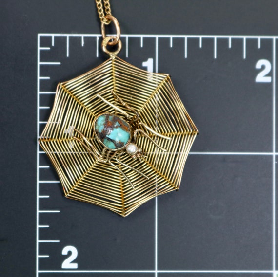 Antique Hand Fabricated 9K Yellow Gold Spider Web Pen… - Gem