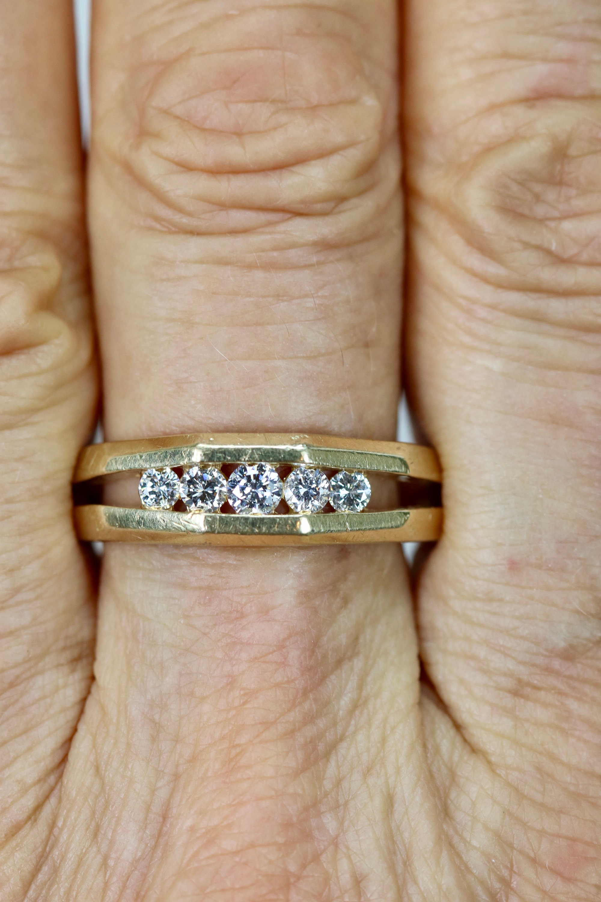 Vintage Mens Mans Ring 14K Yellow Gold 5 Diamond Statement | Etsy