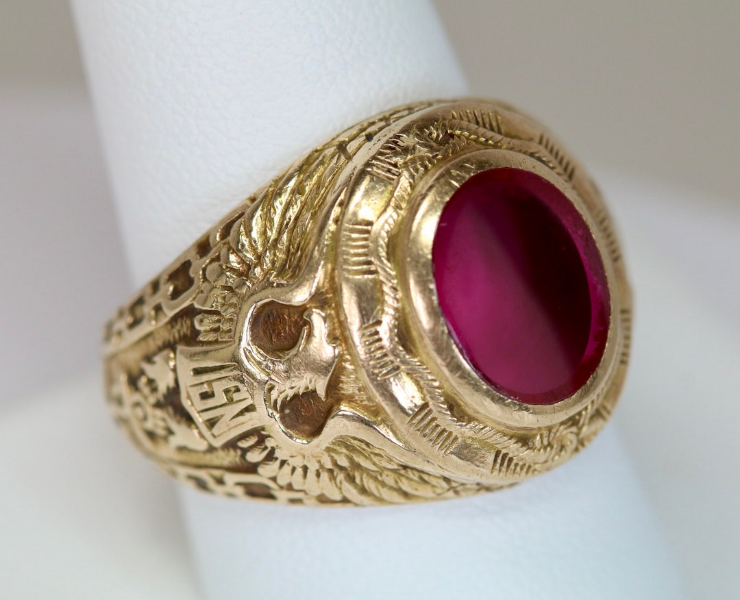 Vintage Mens Mans USN Ring 10K Yellow Gold Ruby United States Navy ...