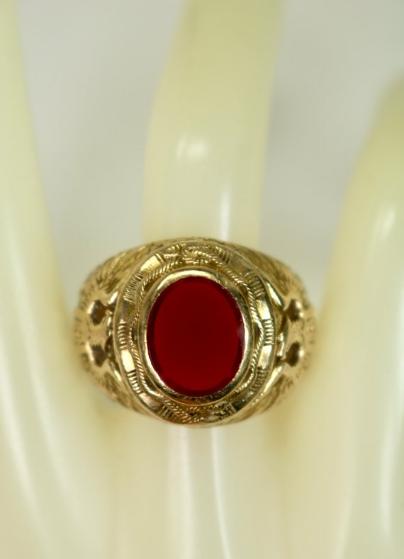 Vintage Mens Mans USN Ring 10K Yellow Gold Ruby Unite… - Gem