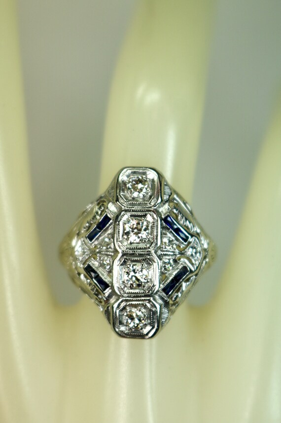 Antique Ladies Platinum Navette Ring with Diamonds Sa… - Gem