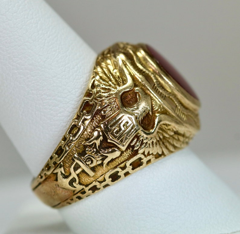 Vintage Mens Mans USN Ring 10K Yellow Gold Ruby United States - Etsy