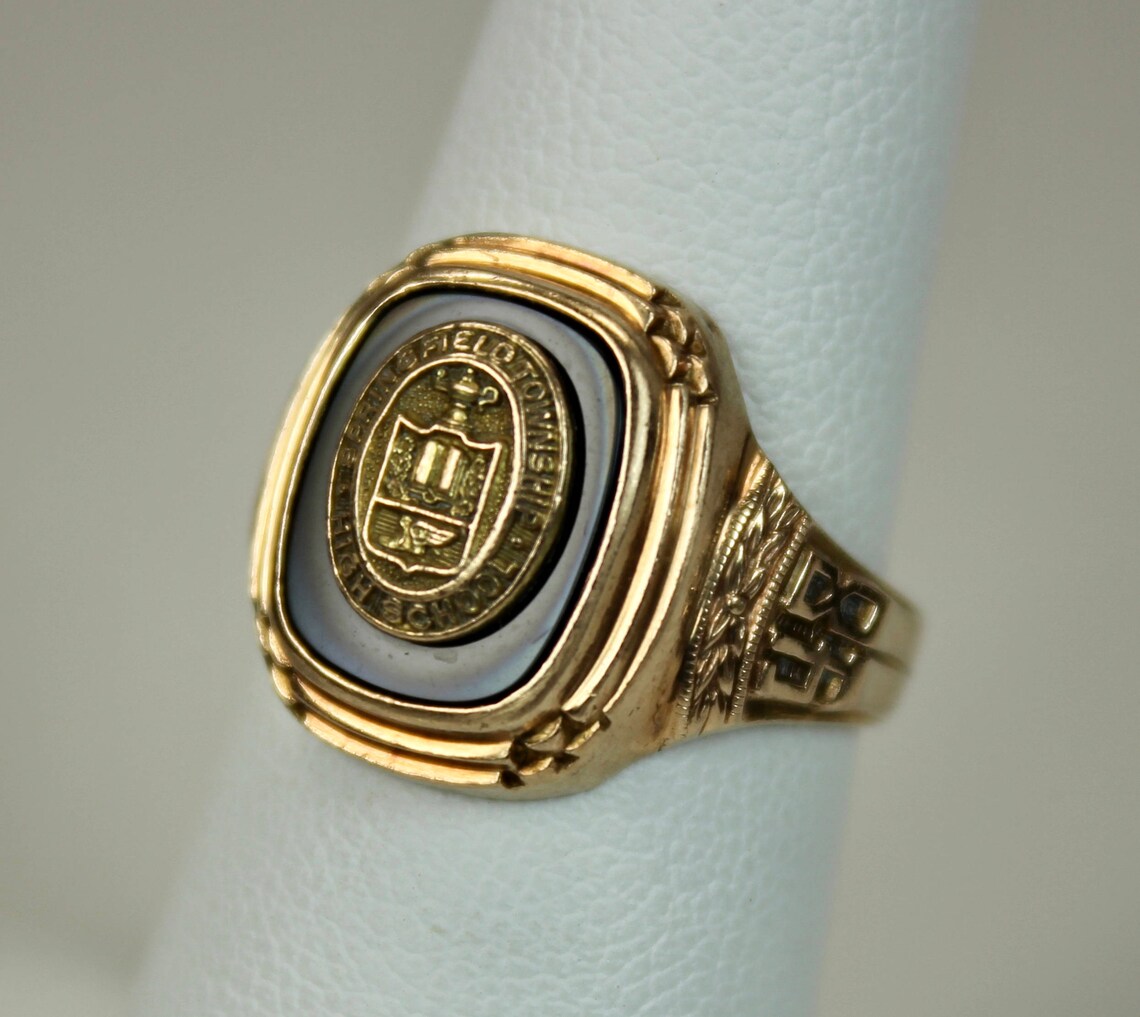 Vintage Art Deco Era Ladies Class Ring 10K Yellow Gold Black | Etsy