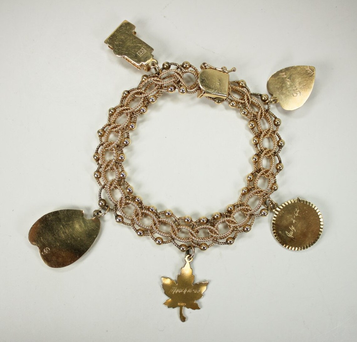 Vintage 14K Yellow Gold Charm Bracelet With 5 Charms - Etsy