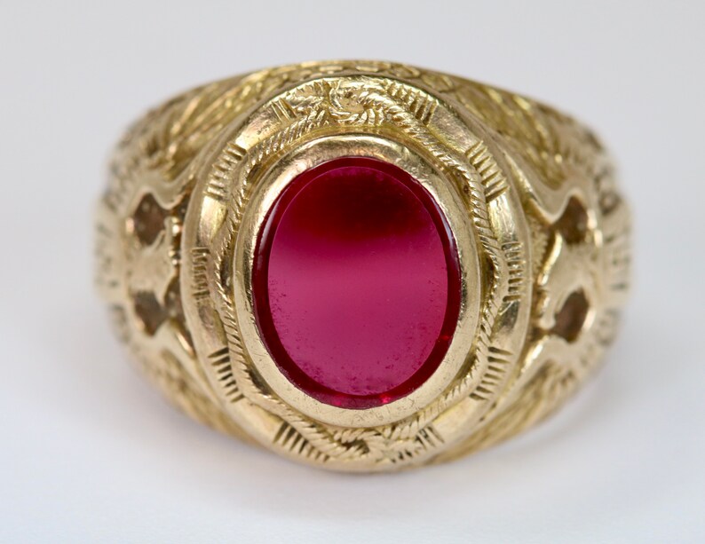 Vintage Mens Mans USN Ring 10K Yellow Gold Ruby United States - Etsy