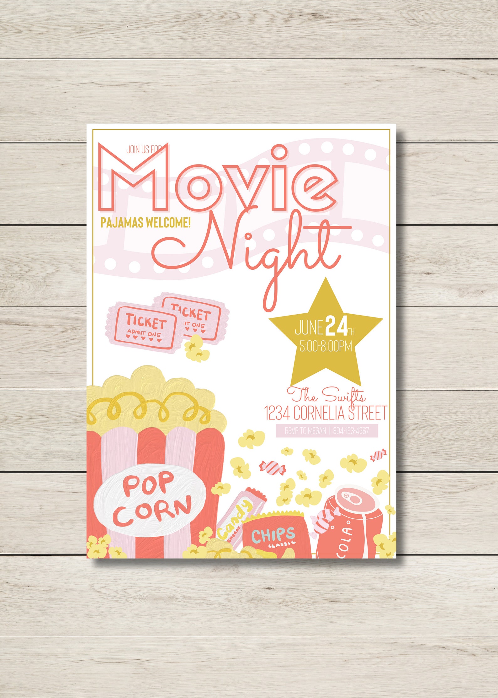 Pink Confetti Co. Movie Night Digital Invitation Birthday Party Invite ...
