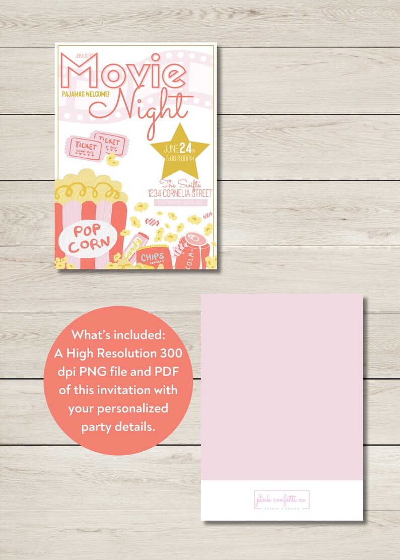 Pink Confetti Co. Movie Night Digital Invitation Birthday Party Invite ...