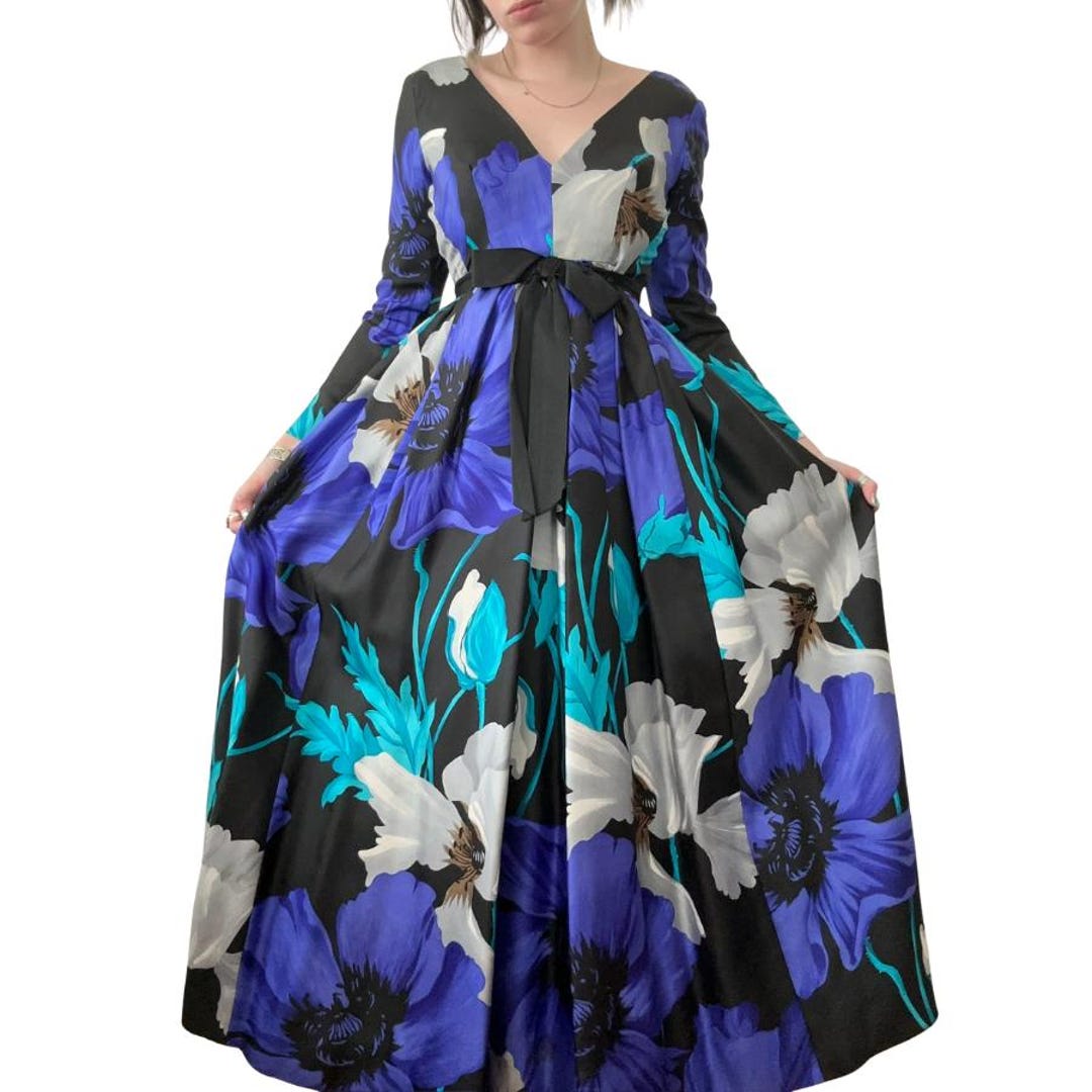 1970s Floral Satin Gown: Vintage Carriage Trade Dress, Bewitched Endora ...