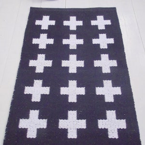 Black White Swiss Cross Rug, Plus Sign Rug, Living Room Rug, Bedroom ...